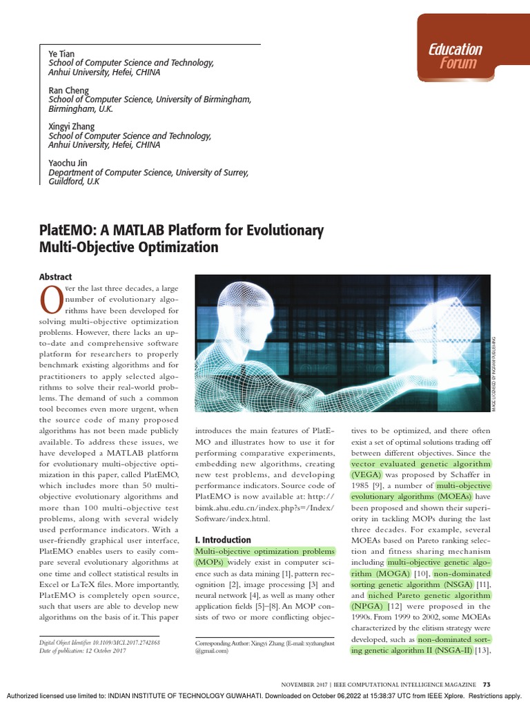 PlatEMO_A_MATLAB_Platform_for_Evolutionary_Multi-Objective_Optimization_Educational_Forum | PDF