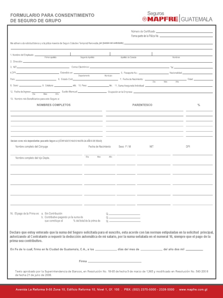 MAPFRE Formato Consentimiento EDIT PDF | PDF