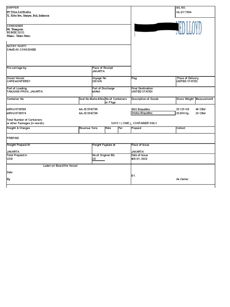 Bill of Loading | PDF | Cargo | Water Transport