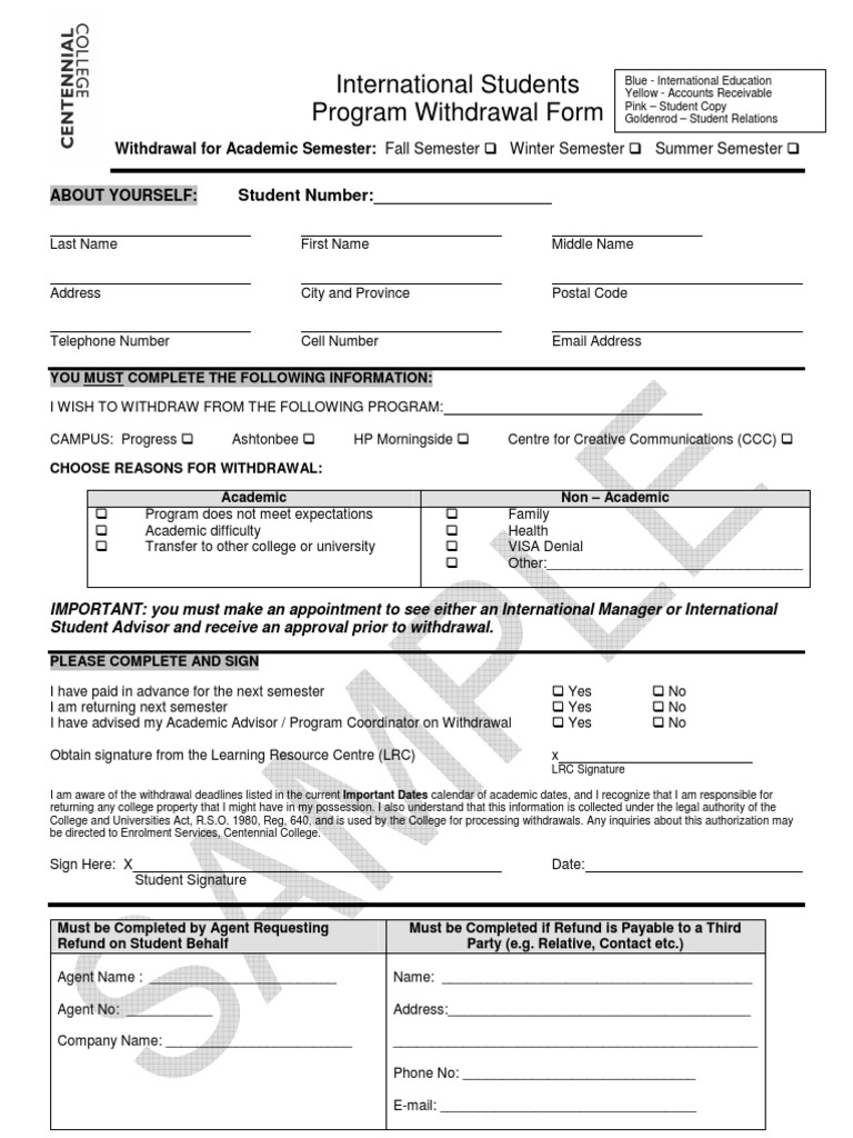 Program Withdrawal Form for International Students | PDF | Career & Growth