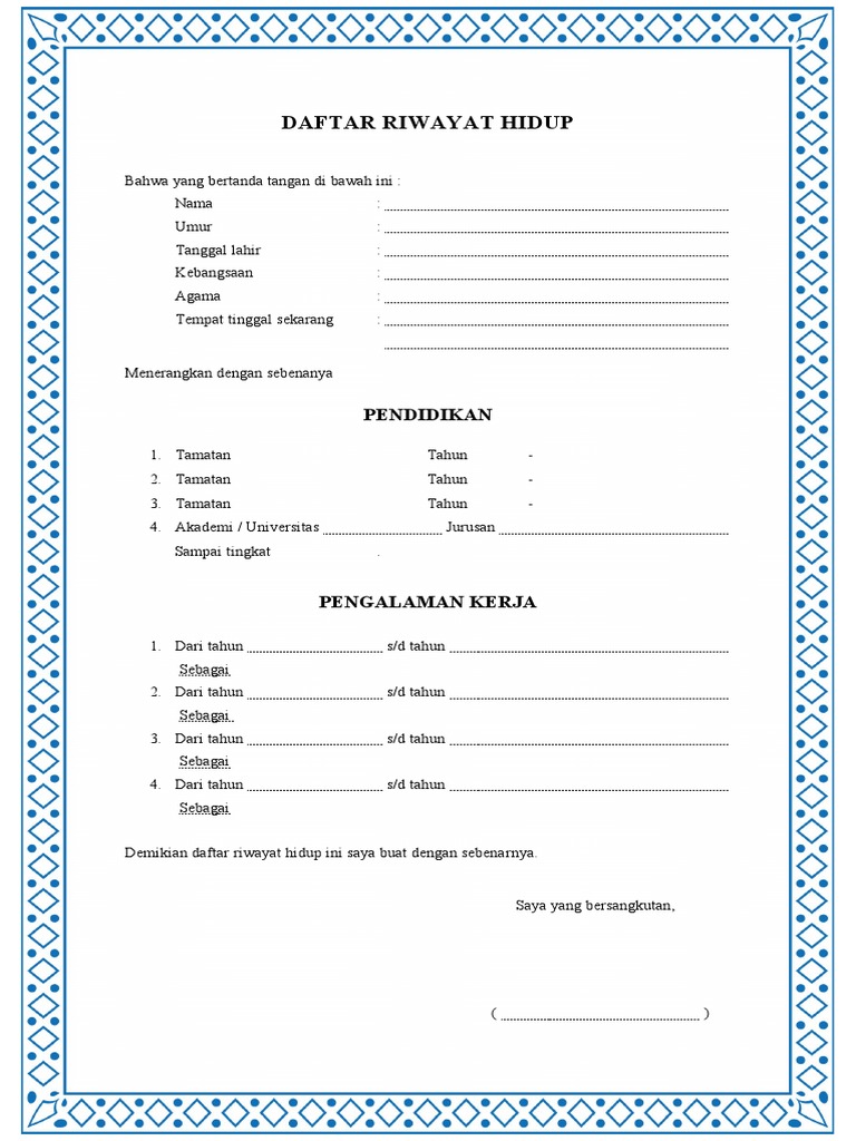 Daftar Riwayat Hidup Kosong 1 | PDF