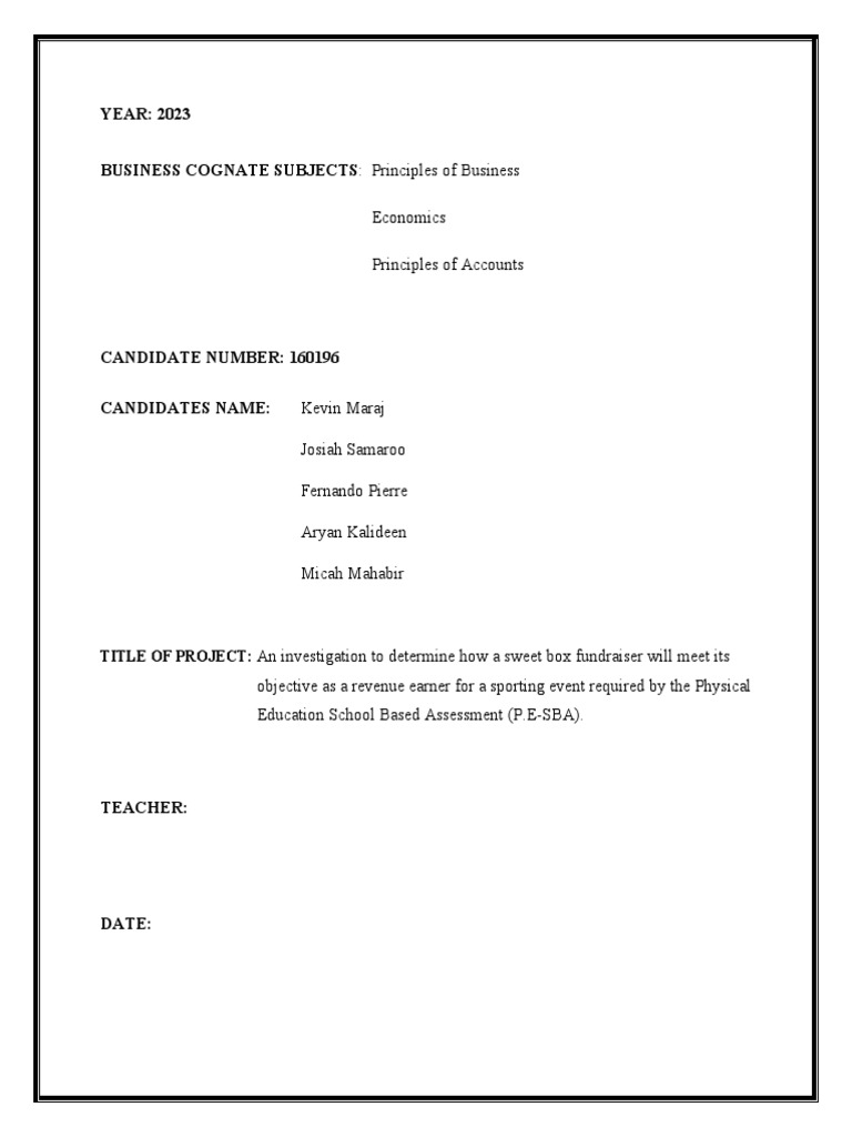 Business Cognate SBA Sample - 2023 | PDF | Prices | Pro Forma