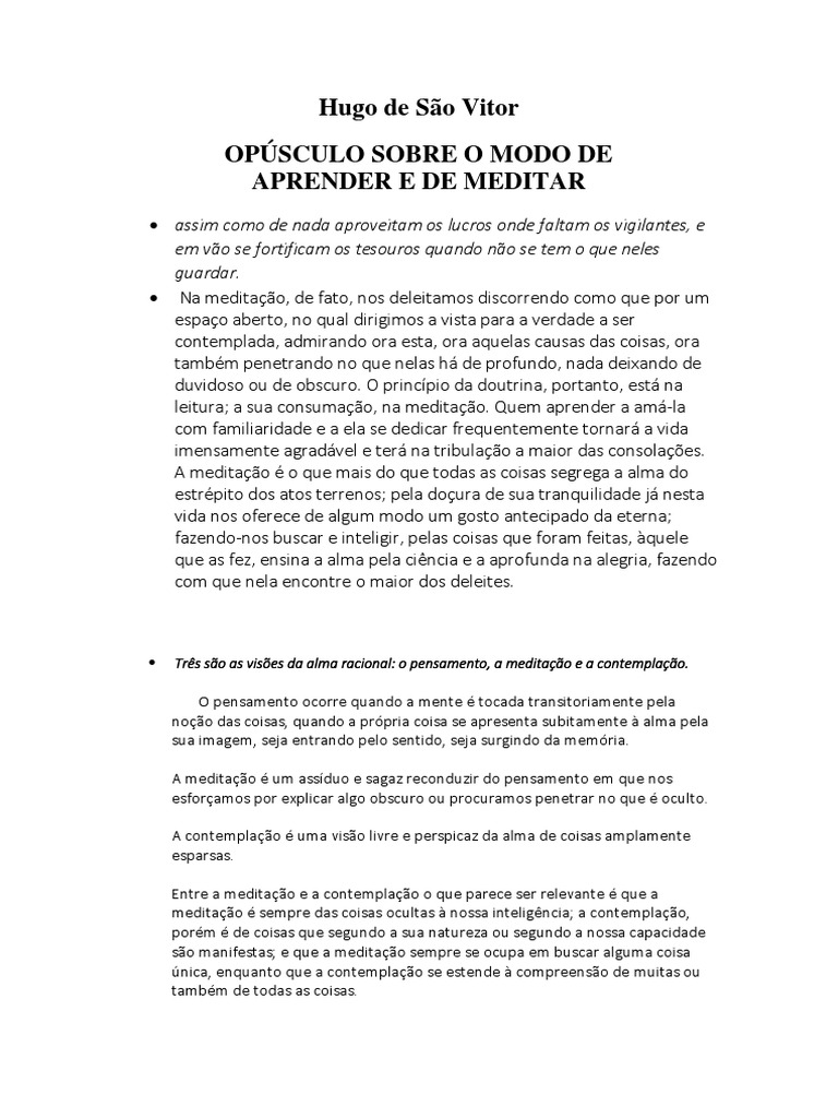 Hugo de São Vitor-Opúsculo Sobre o Modo de Aprender e Meditar | PDF ...