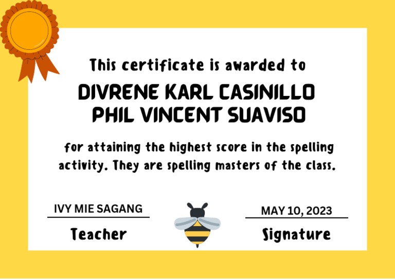 Spelling Bee Certificate PDF | PDF