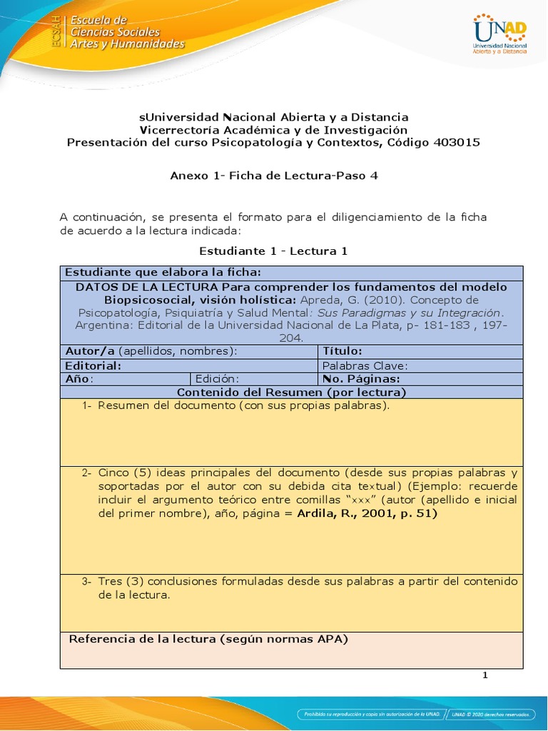 Anexo 1 - Ficha de Lectura-Paso 4 | PDF