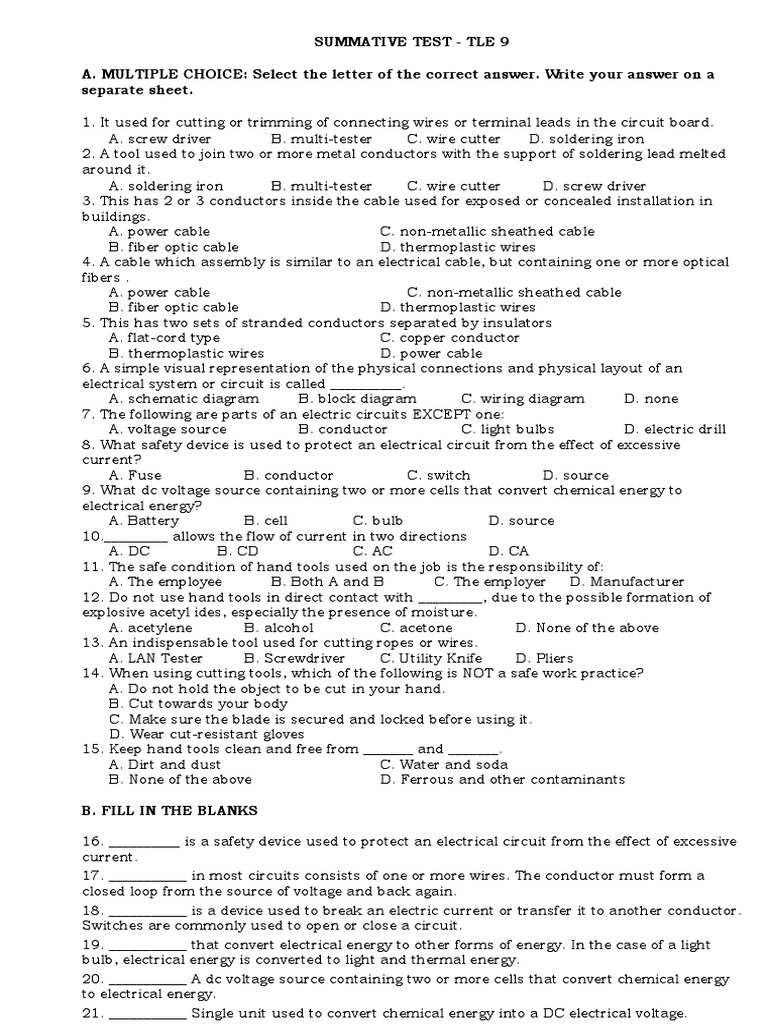 SUMMATIVE Test 2 | PDF | Direct Current | Electrical Wiring