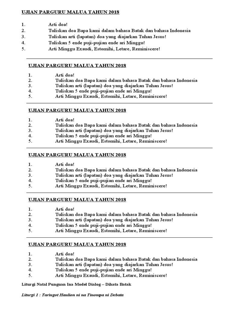 Ujian Parguru Malua Tahun 2018 | PDF