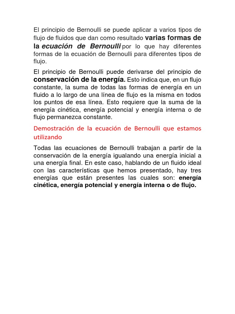 Ecuación de Bernoulli Demostración | PDF