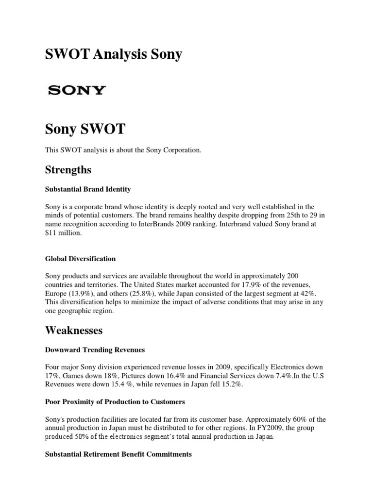 SWOT Analysis Sony | Download Free PDF | Sony | Bric
