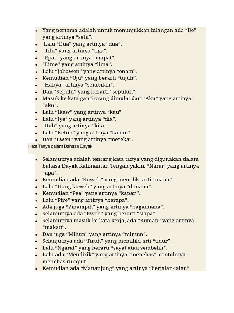 Kosa Kata Dasar Bahasa Dayak Kalimantan Tengah | PDF