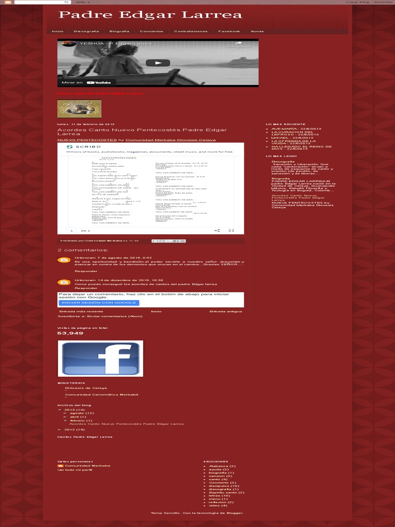 Padre Edgar Larrea Acordes Canto Nuevo Pentecostés Padre Edgar Larrea PDF | PDF | Pentecostés ...