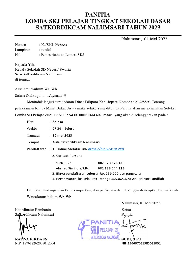 Undangan Juknis SKJ Nalumsari PDF | PDF
