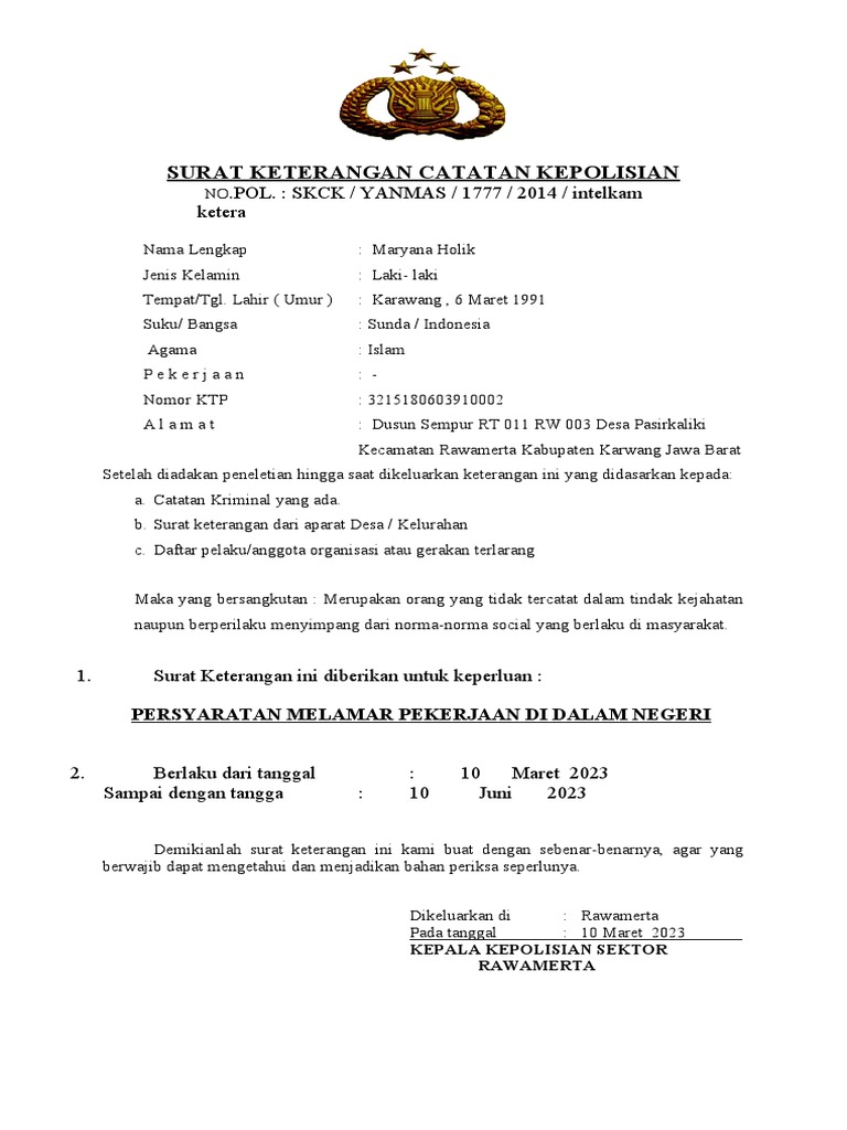 Surat Keterangan Catatan Kepolisian | PDF