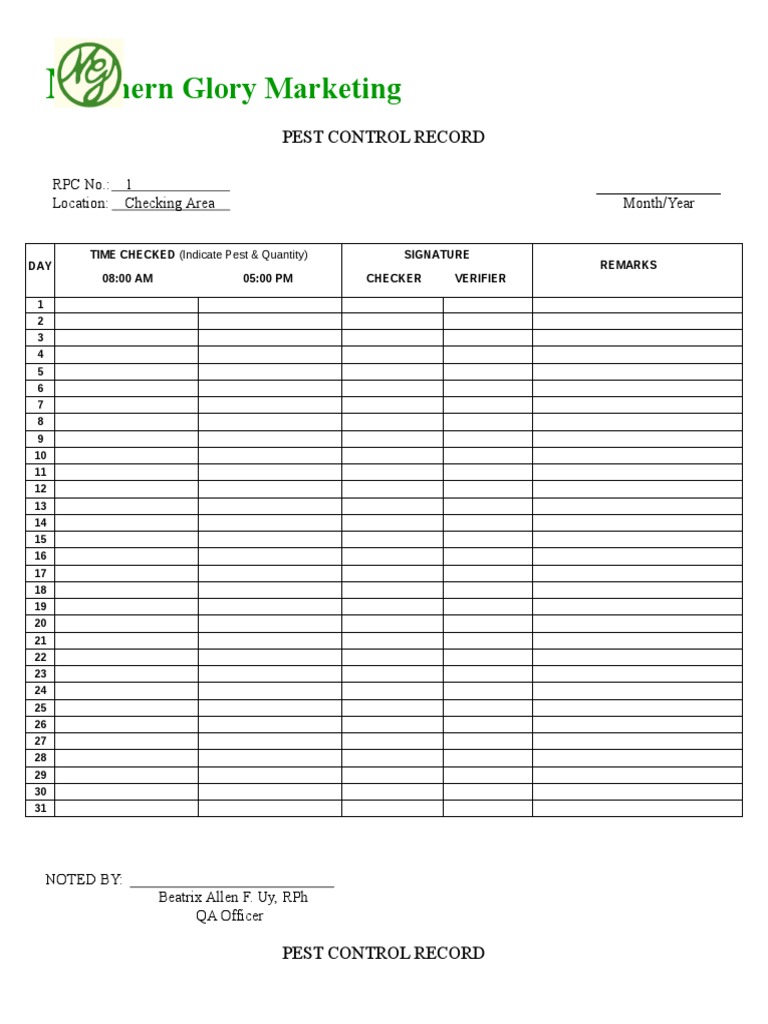 Pest Control Record Template | PDF | Pest Control | Pest (Organism)
