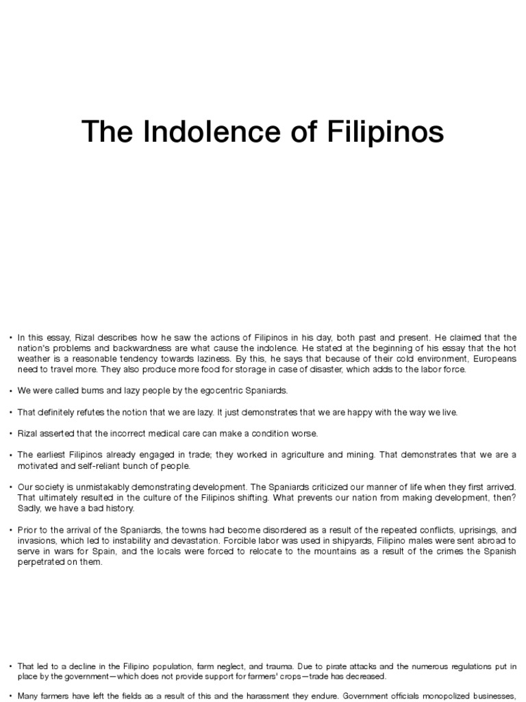 The Indolence of Filipinos PDF | PDF