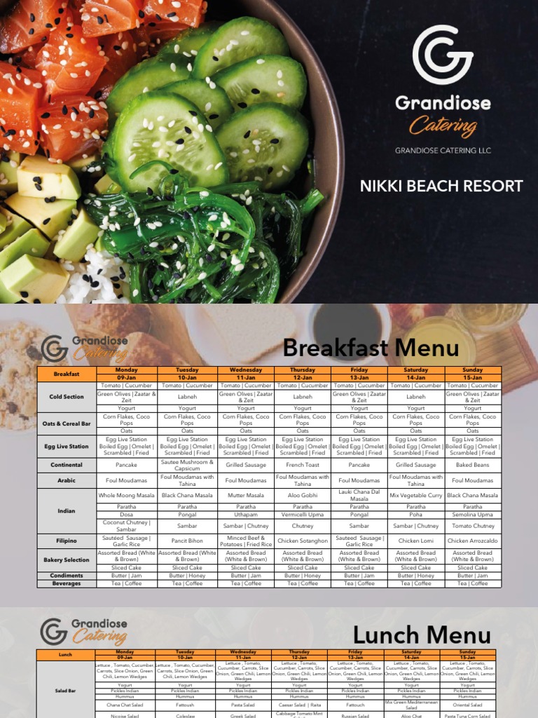 Nikki Beach Resort Weekly Breakfast and Lunch Menu | PDF | Salad | Pickling