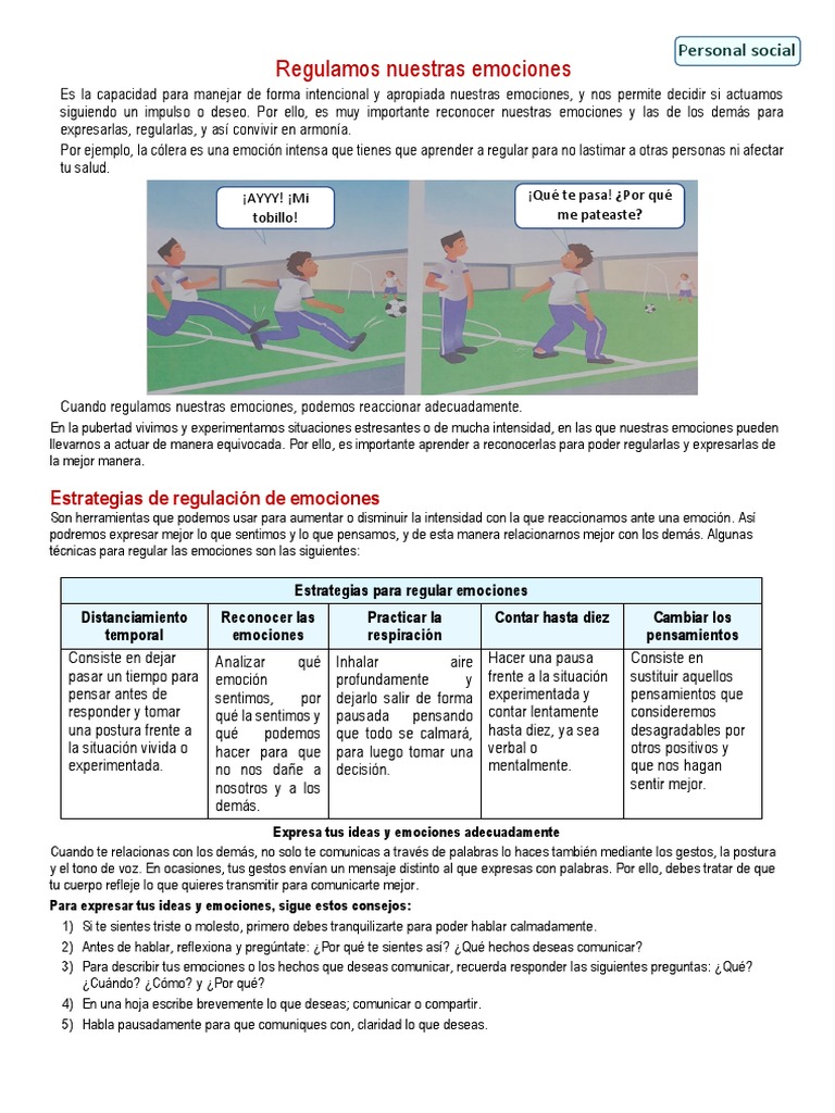 Ficha Regulamos Nuestras Emociones Pdf Pdf Las Emociones