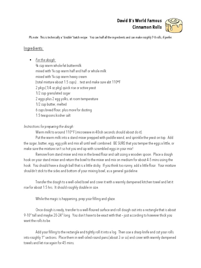 David's Cinnamon Rolls | PDF | Butter | Cuisine