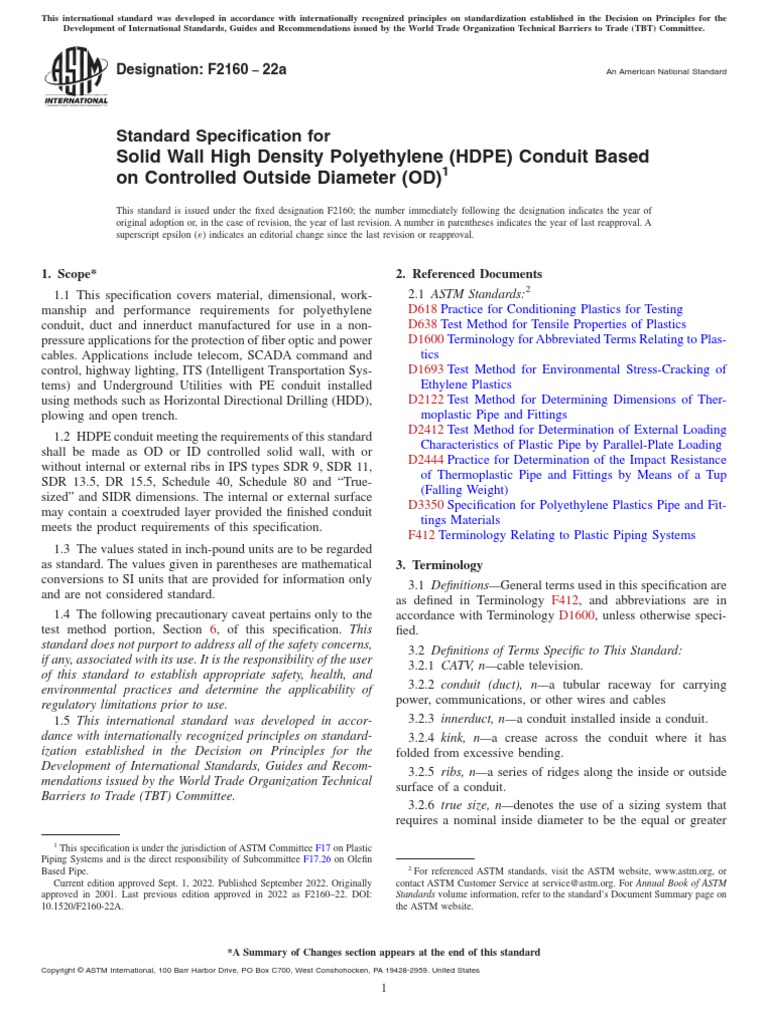 Standard Specification For Solid Wall High Density Polyethylene (HDPE ...