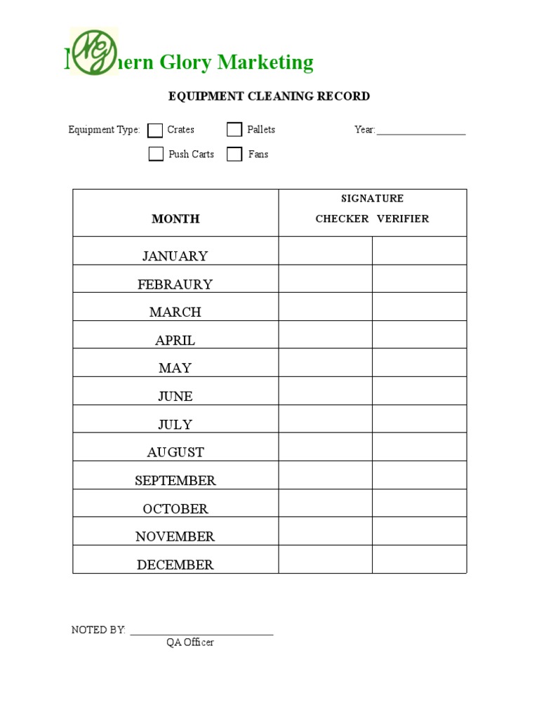Equipment Cleaning Record Template | PDF