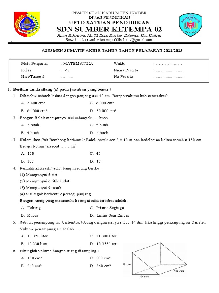 Asat MTK 2023 Kelas 6 Dan Kunci | PDF