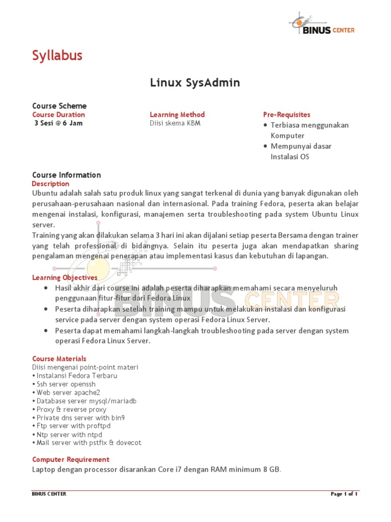 Silabus - Linux Syadmin (Fedora) | PDF