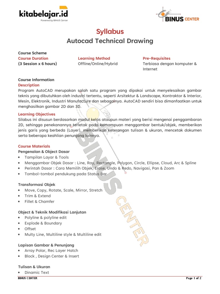 Silabus - Autocad Technical Drawing (Custom) | PDF