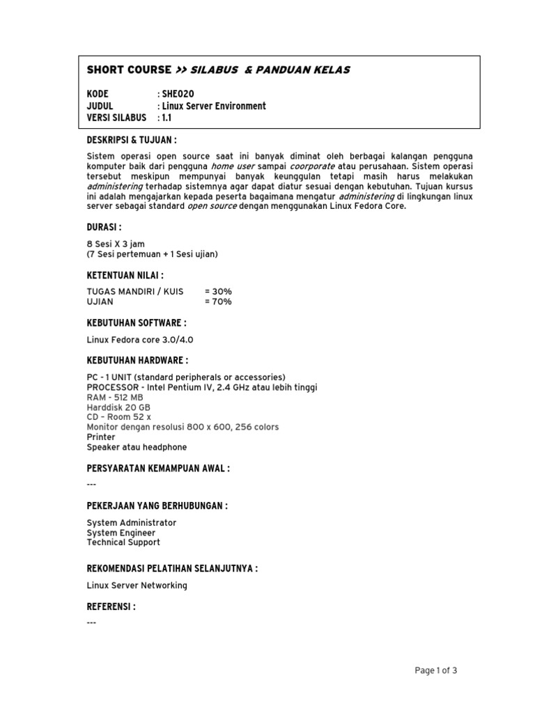 SILABUS-Linux Server Environment | PDF