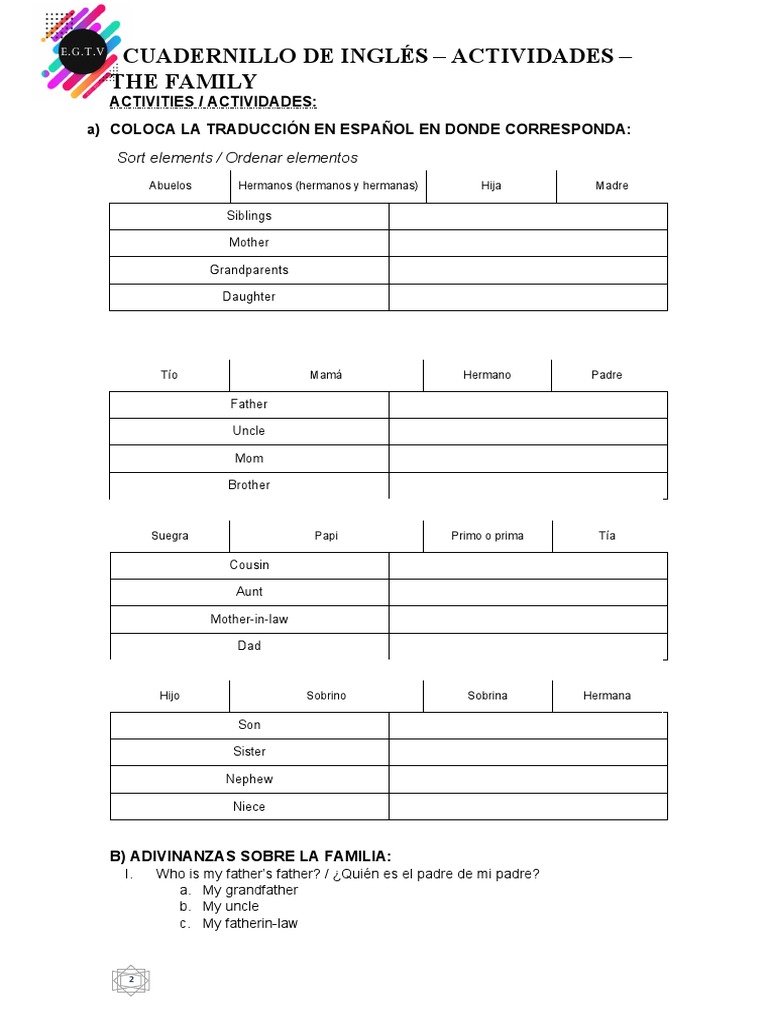 Actividades de Inglés - La Familia | PDF