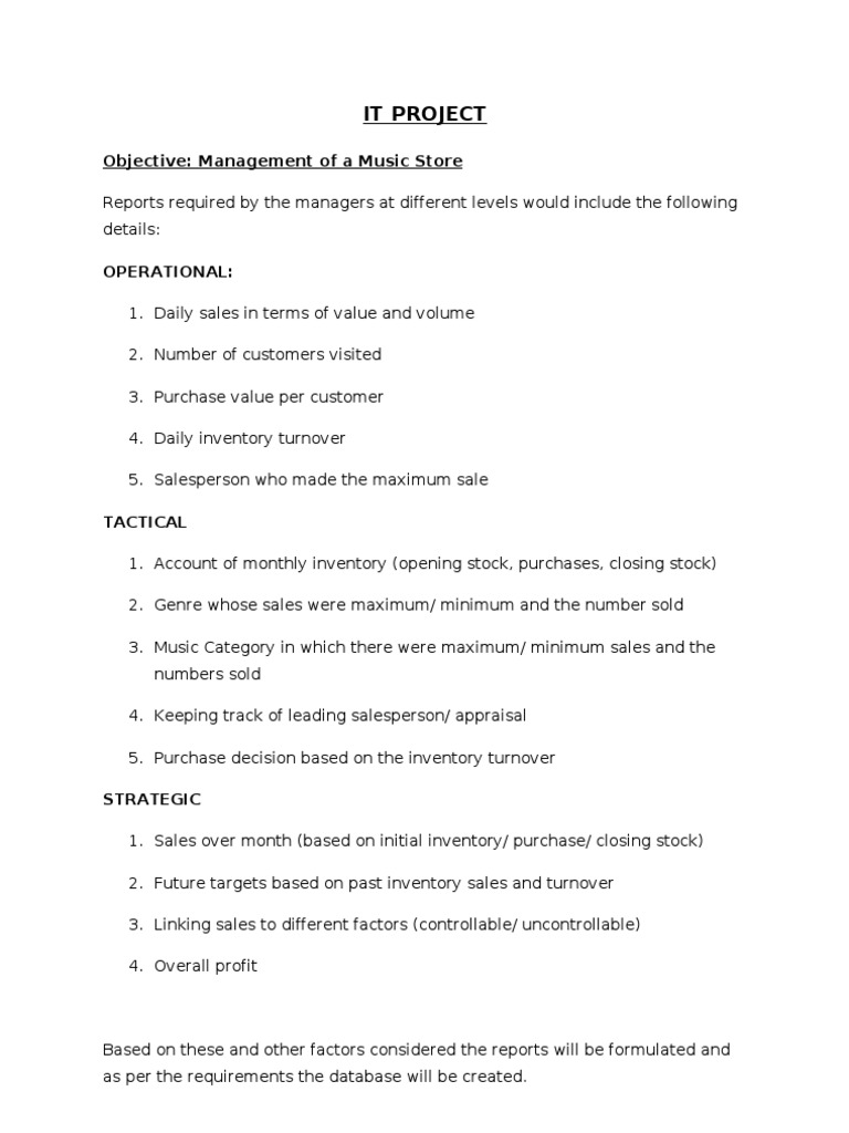 Music Store Management Project Reports | PDF