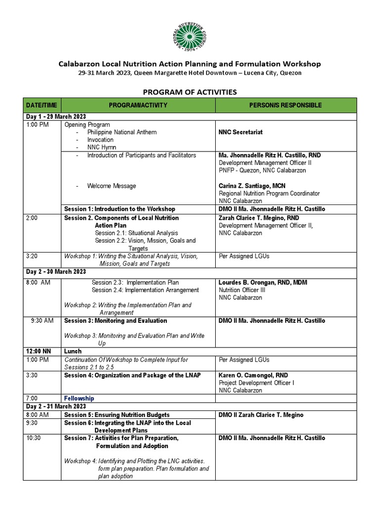 PROGRAM OF ACTIVITIES - LNAP Workshop | PDF