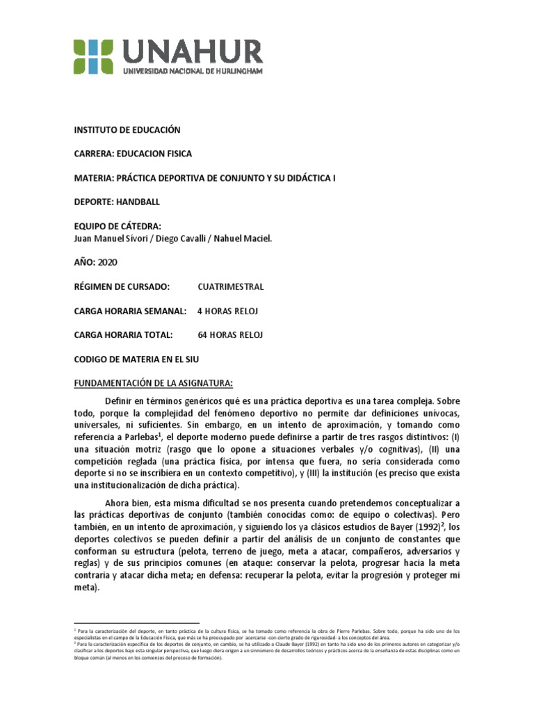 Programa Handball 1 | PDF