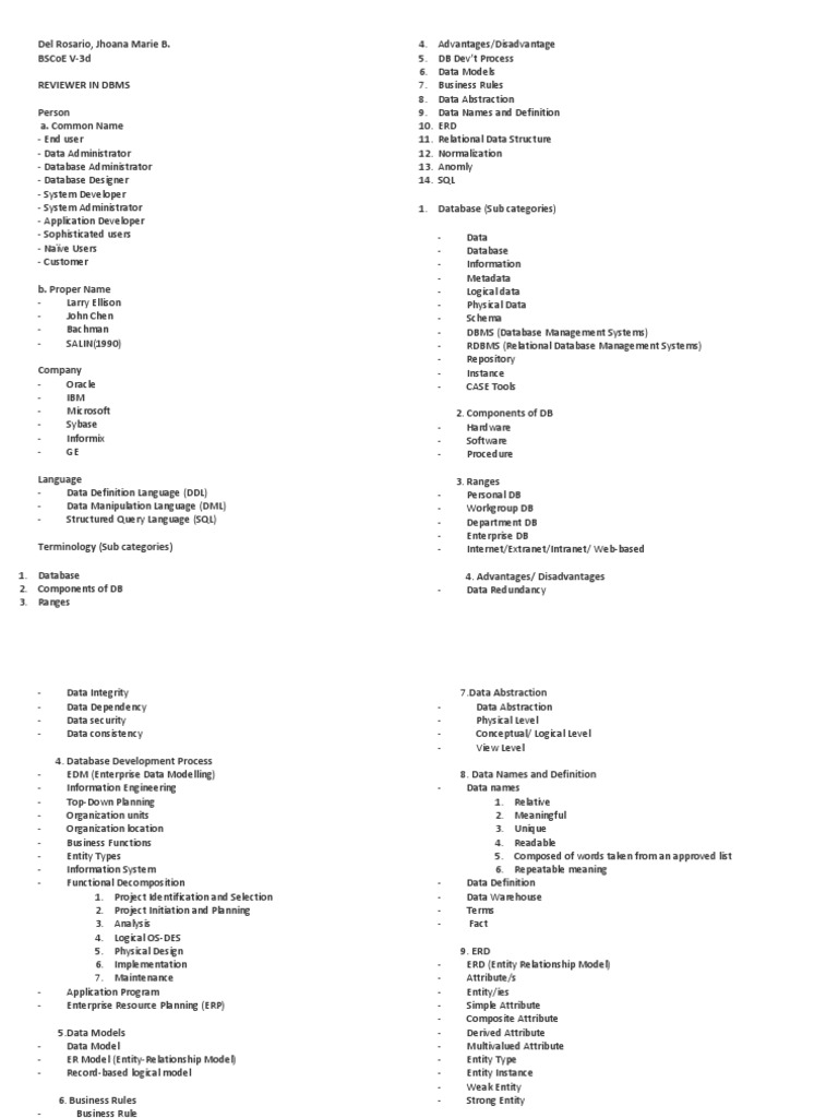 Comprehensive DBMS Review Guide | PDF | Relational Database | Databases