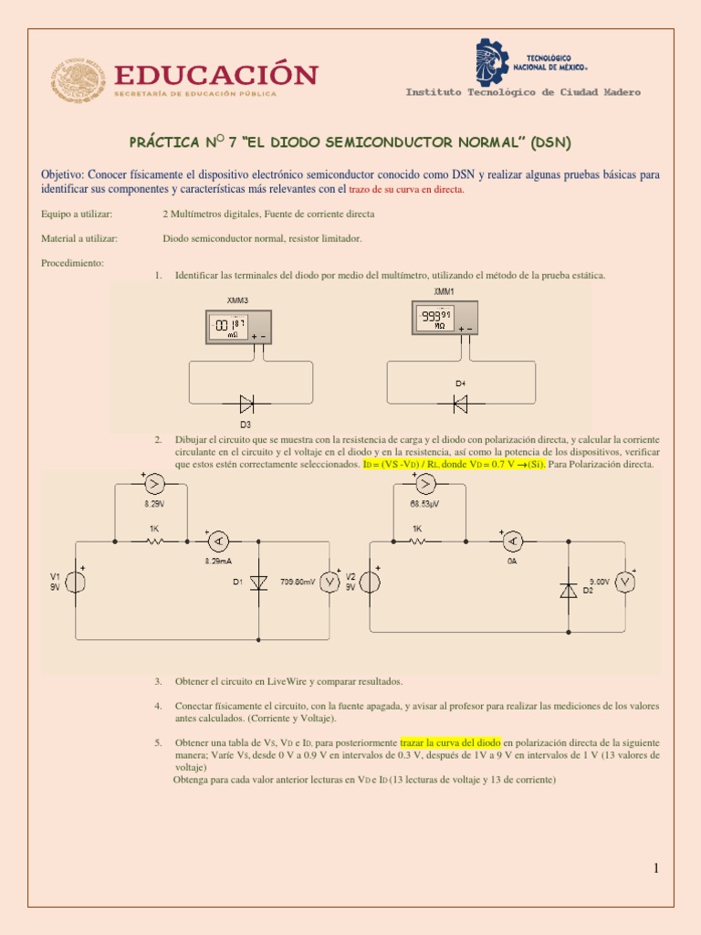 Prac. 7 (DSN) Sem-1-23 | PDF | Diodo | Unión PN