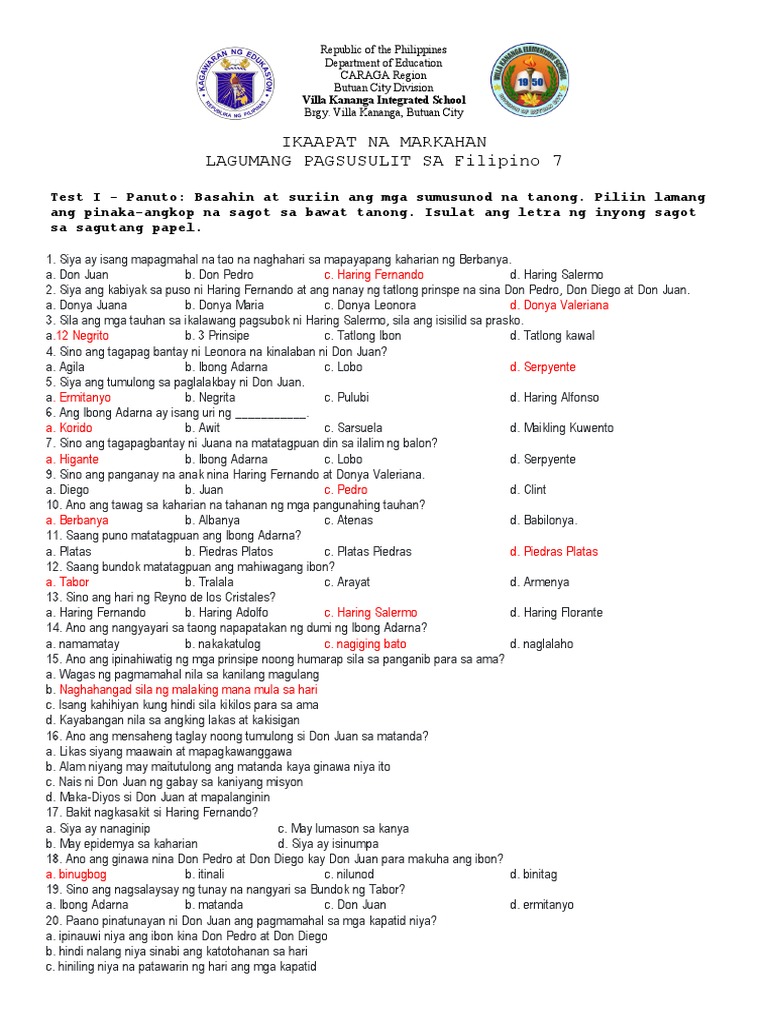 4th-Quarter-Summative-Test-Filipino 7 | PDF