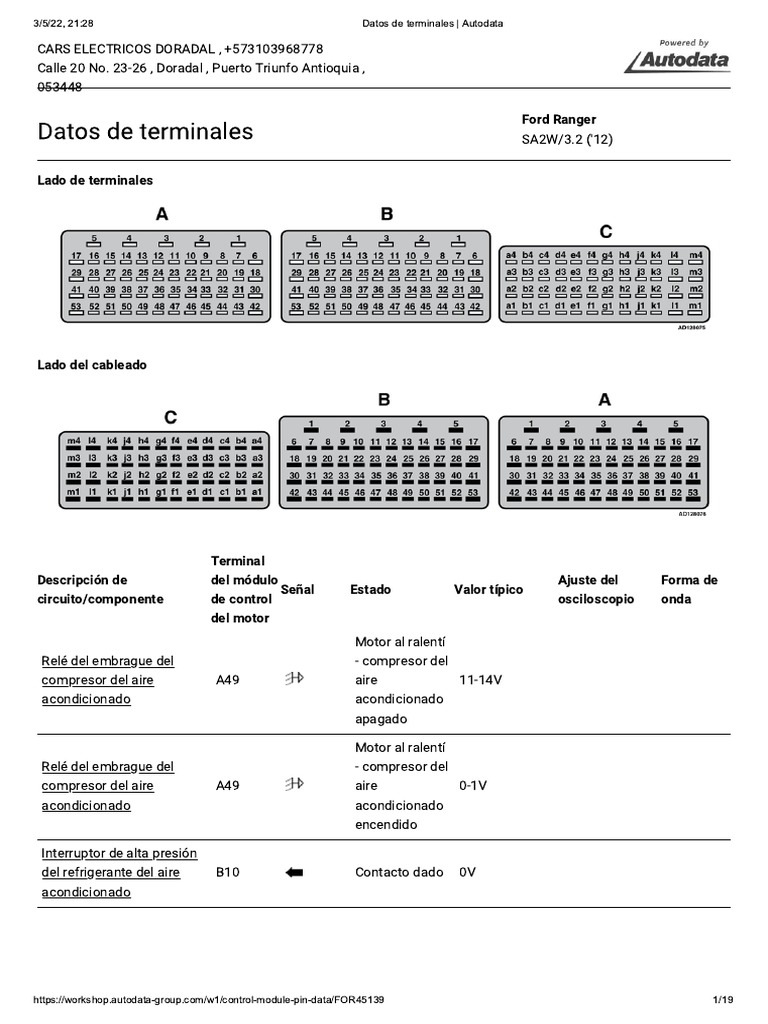 FORD RANGER 3.2 PIN DATA ECU - Autodata | PDF