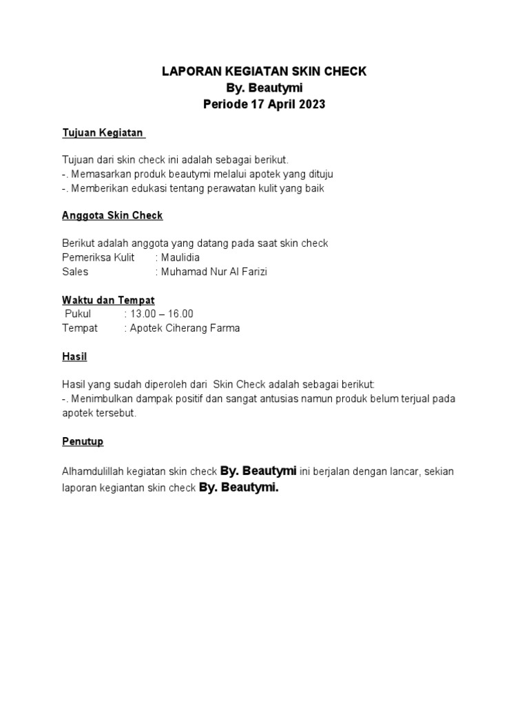 Laporan Kegiatan Skin Check | PDF