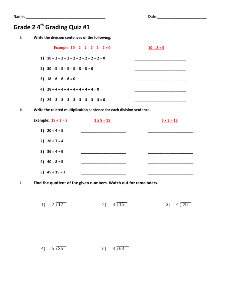 Grade 2 4th Grading Quiz #1 | PDF