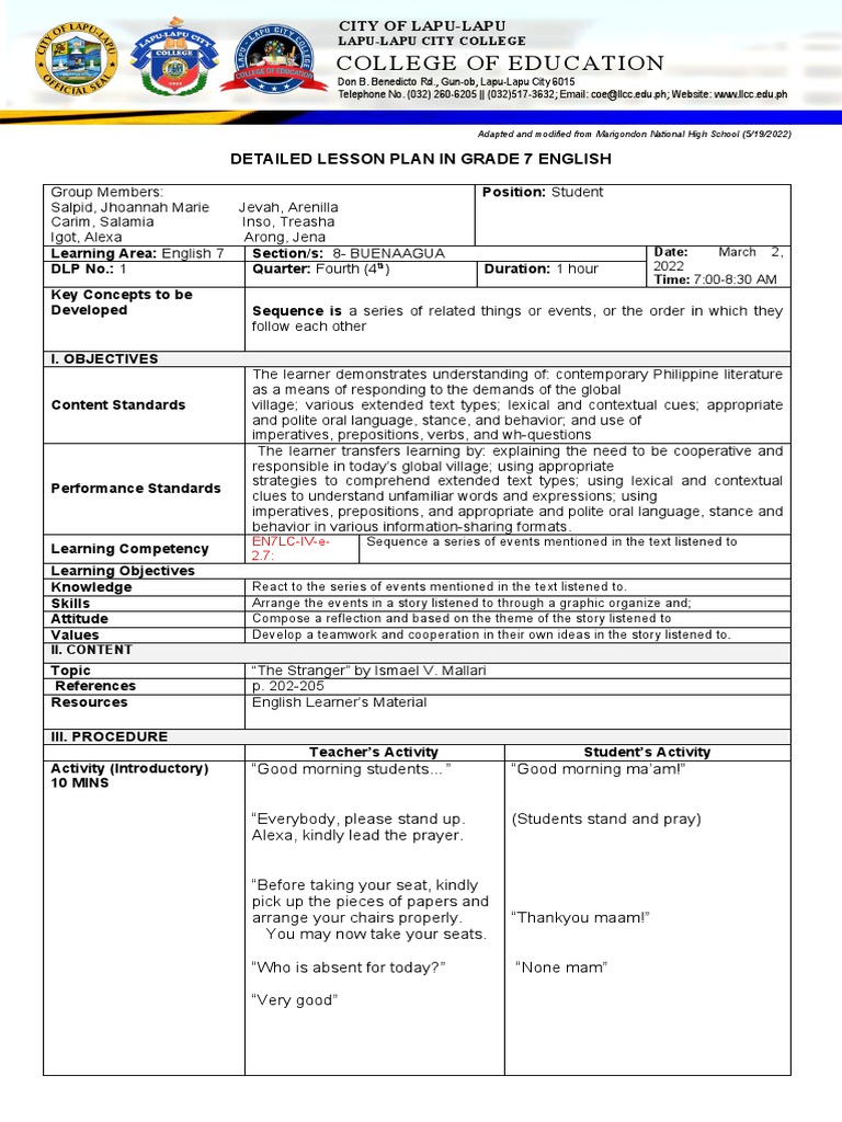 Detailed Lesson Plan | PDF | Learning | English Language