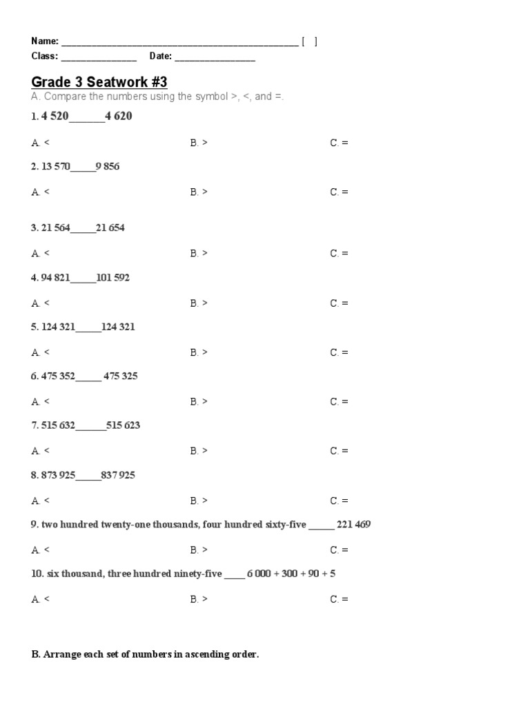 Grade 3 Seatwork #3 | PDF