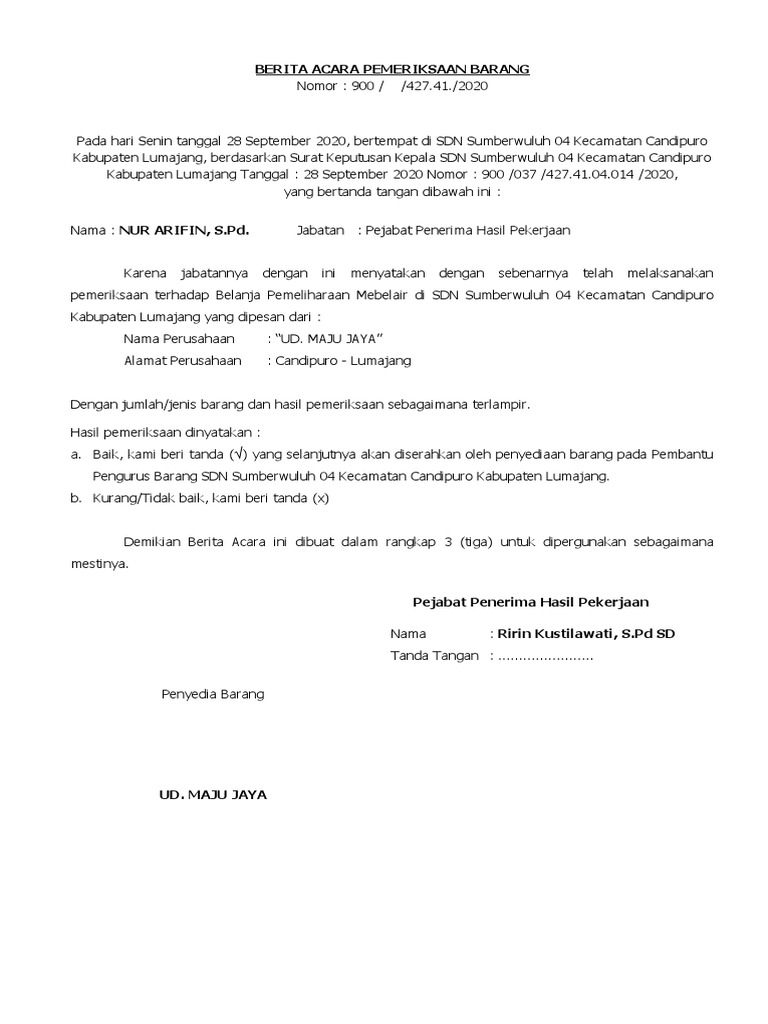 BERITA - ACARA - PEMERIKSAAN - BARANG Meubeler | PDF
