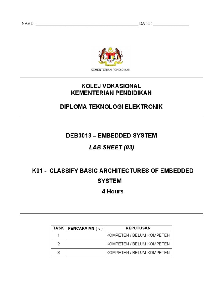 EMBEDDED SYSTEM LAB SHEET | PDF