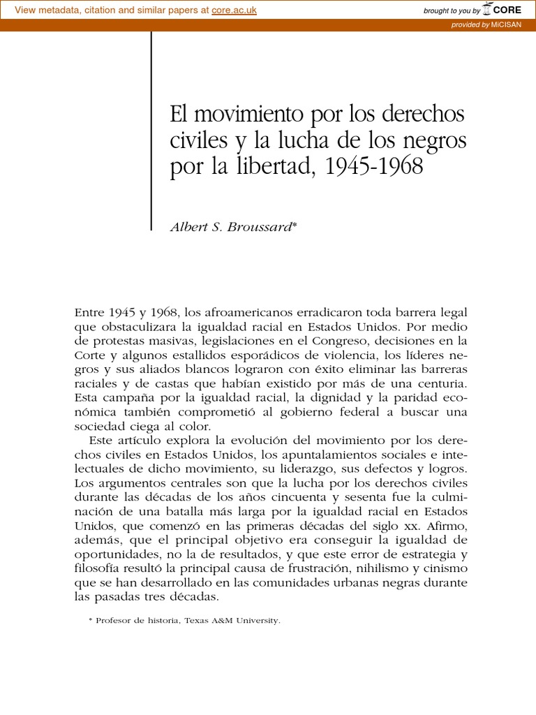 El Movimiento Por Los Derechos Civiles y La Lucha de Los Negros Por La Libertad, 1945-1968 | PDF ...