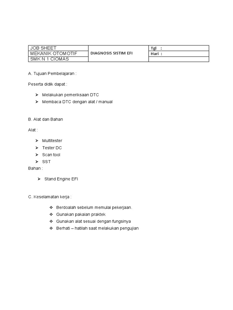 Jobsheet Diagnosis Sistim Efi | PDF