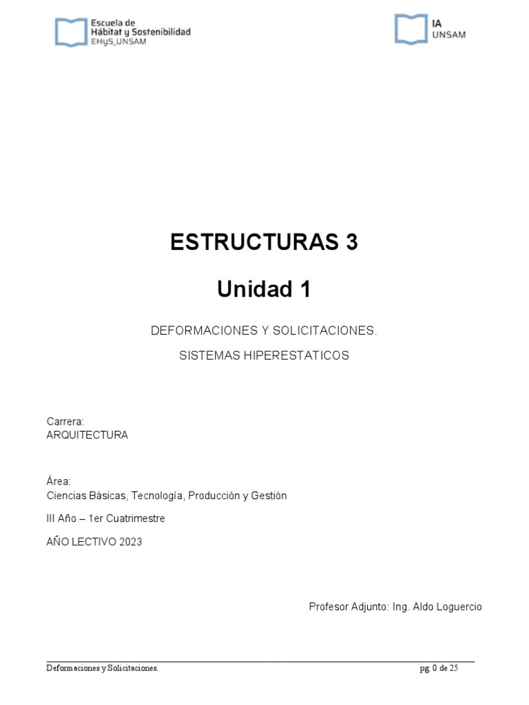 UNSAM E3 - U1 Deformaciones y Solicitaciones | PDF | Rigidez | Viga (Estructura)