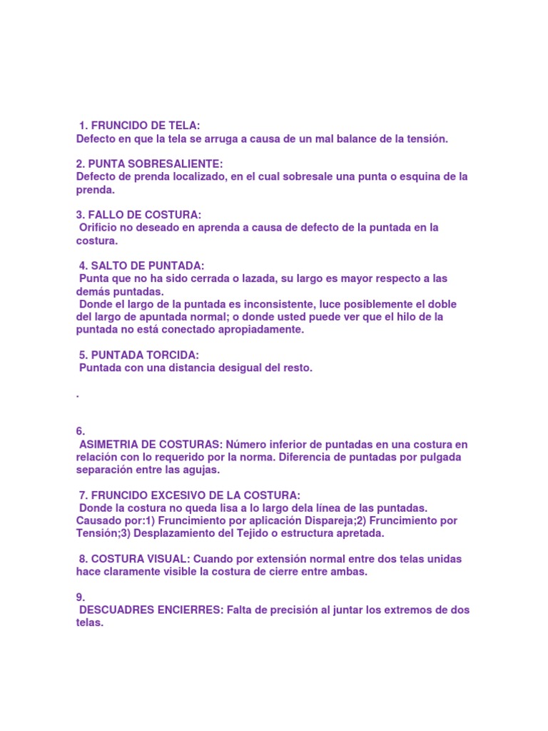 Defectos de Costura | PDF | Textiles | Artes Textiles