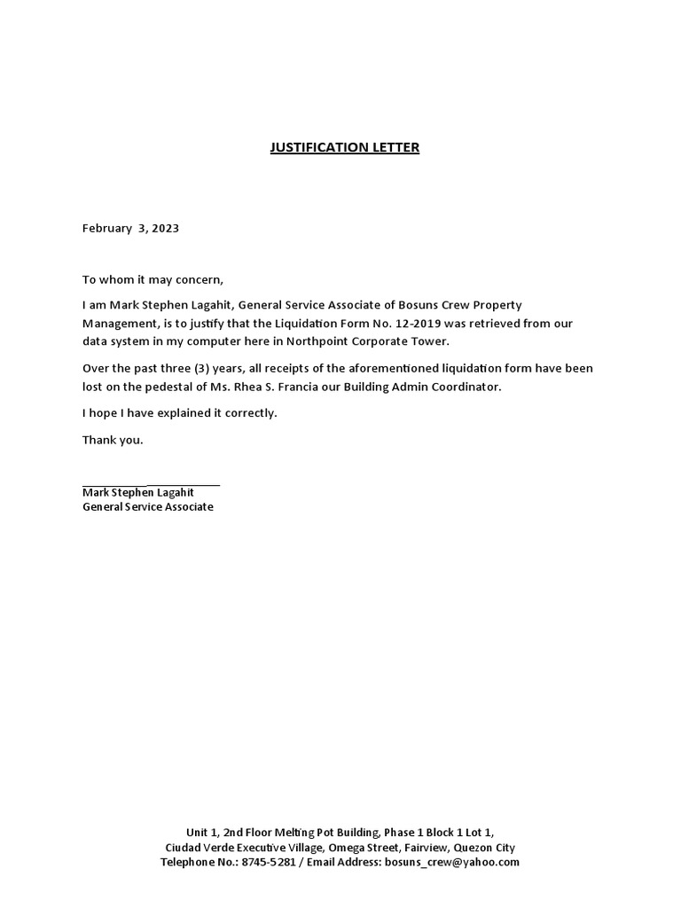 Justification Letter | PDF