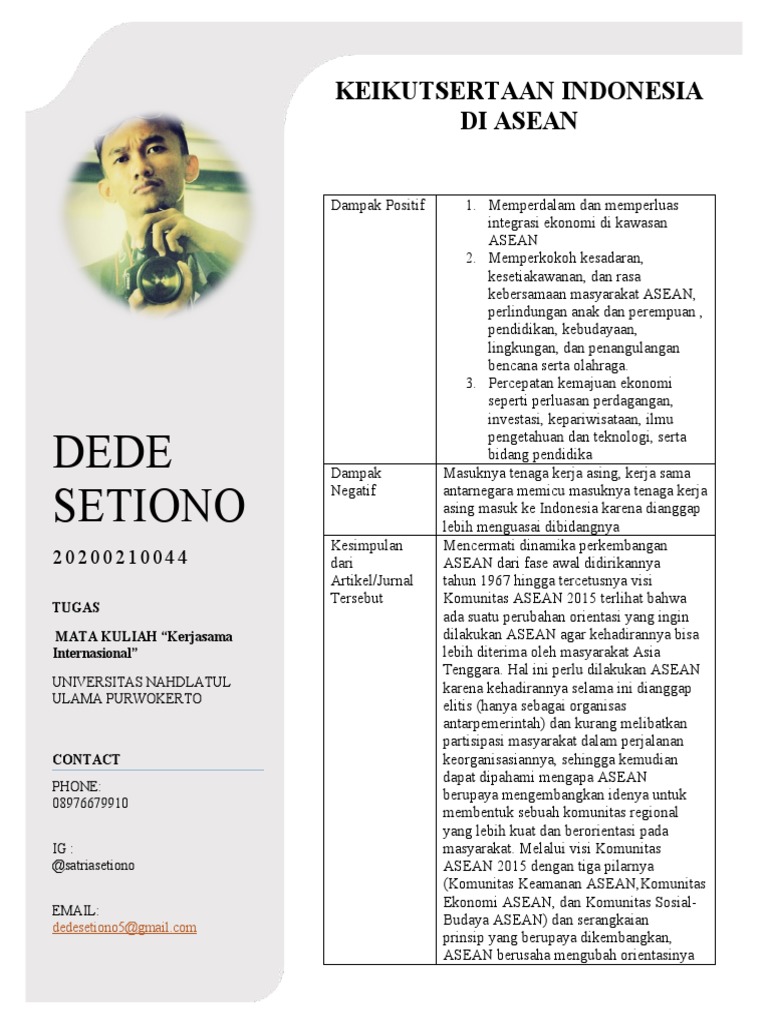 Tugas Kerjasama Internasional - Dede Setiono - Ap - 20200210044 | PDF