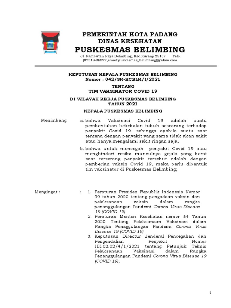 SK TIm Vaksinasi Covid 19 Puskesmas BLB | PDF