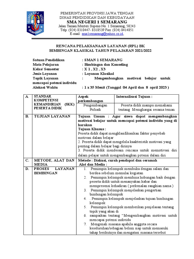 RPL DAN LAPORAN Mengembangkan motivasi belajar untuk mencapai potensi ...